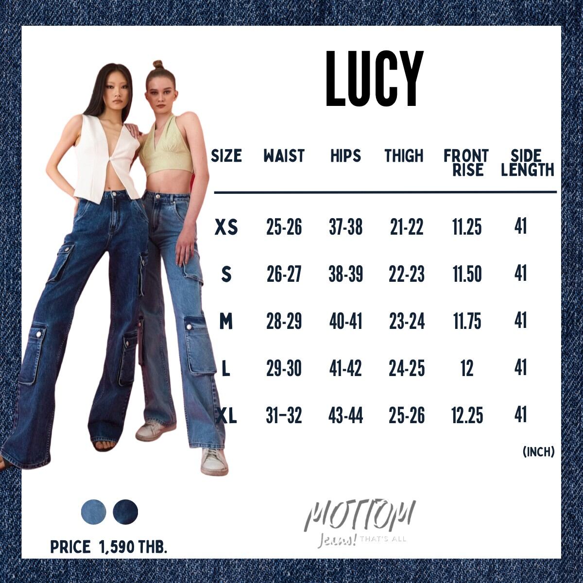 MOTTOM - LUCY JEANS กางเกงทรงคาร์โก้ ผ้ายืด ลุคเท่ห์ๆคูลๆ ...