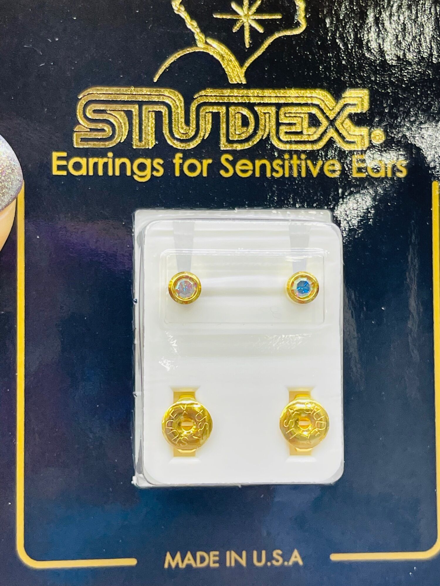 ของแท้ต่างหูสำหรับแพ้ง่ายคริสตัลรุ้งขอบกลมต่างหูฆ่าเชื้อ Studexแท้เกรดเครื่องมือแพทย์ made in ...