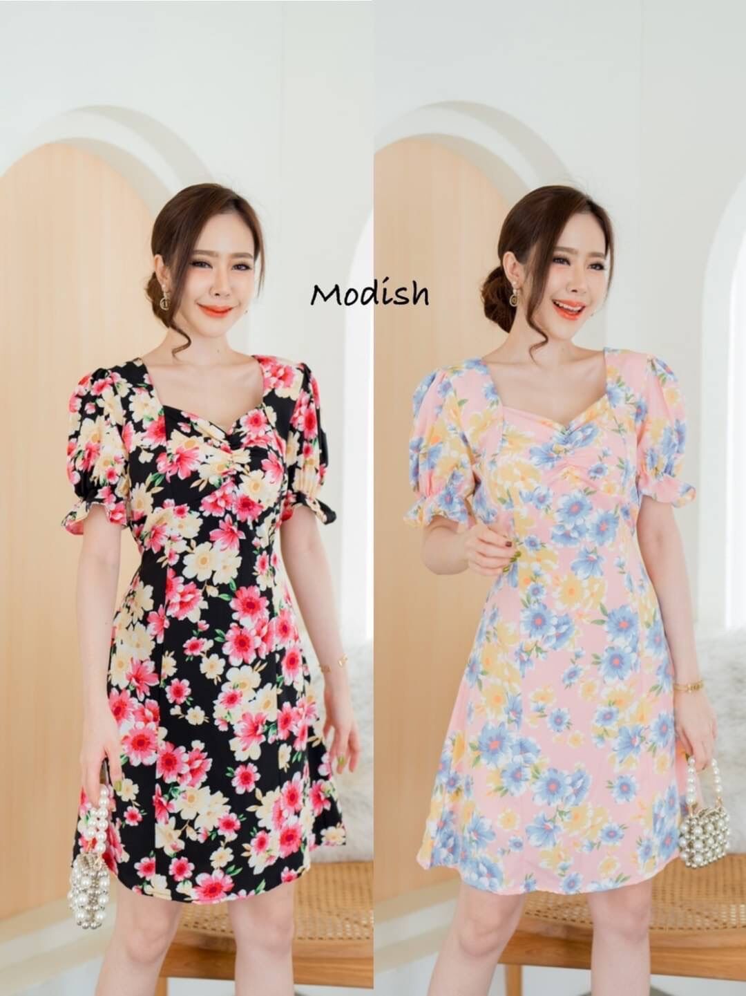 เดรสคอหัวใจ ดึงยางอกและปลายแขน???????? งานป้าย modish - Cute apparel ...