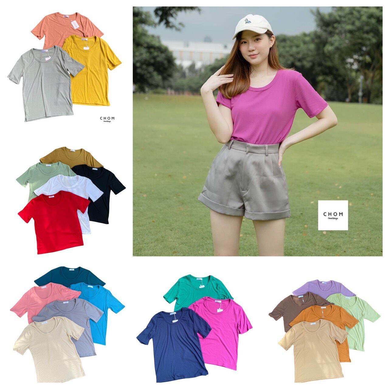 NARA 19 SHOP เสื้อยืดคอยู ผ้าร่อง basic style ป้ายChom - NARA19 SHOP ...