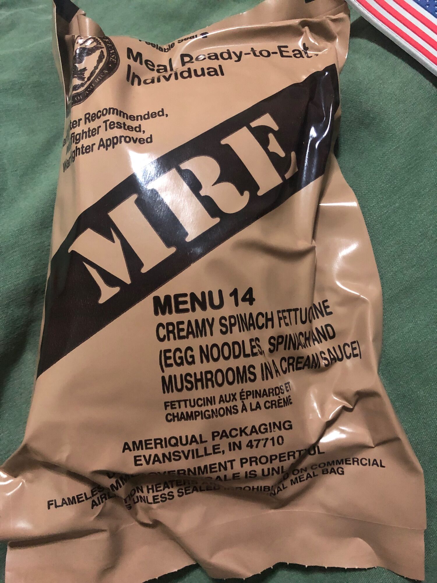 อาหารสำเร็จรูป MRE Menu 14 (Vegetarian) Creamy Spinach Fettuccine (Egg ...