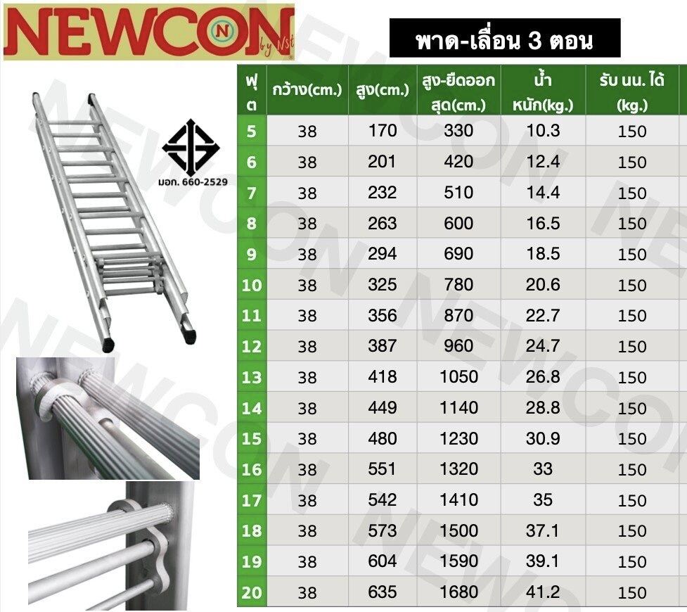 NEWCON บันได พาด-เลื่อน 3 ตอน(202020ฟุต)ยืดสุด 16.8เมตรก่อนยืด 6.35ม. ...