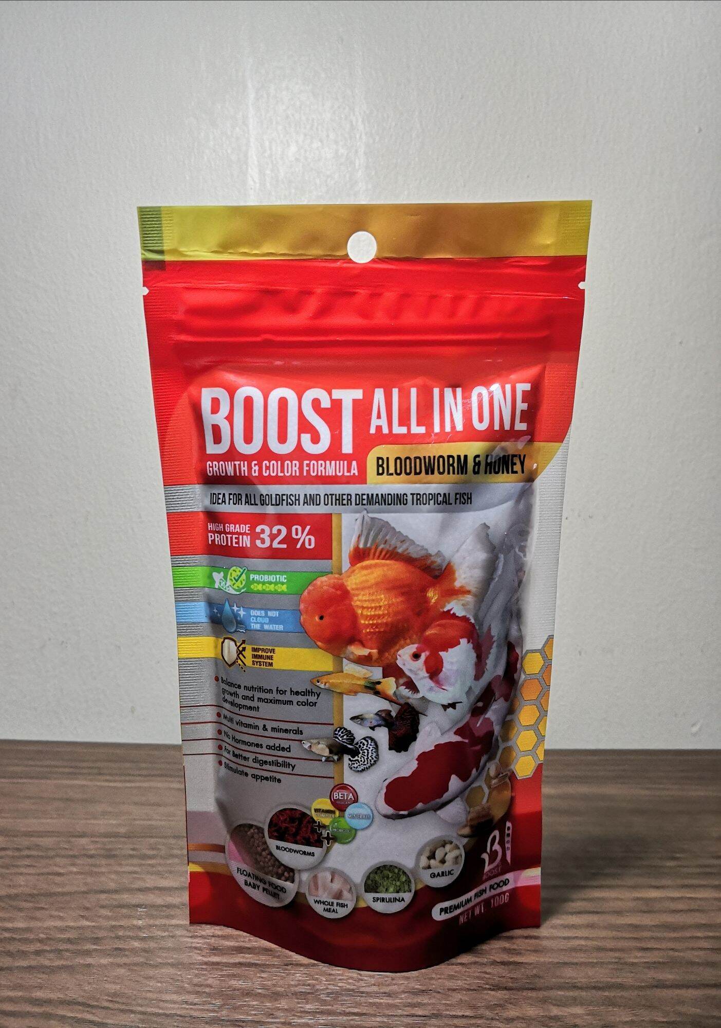 BOOST All in one 50g. 100g. 200g. (อาหารปลาสวยงามสูตรเร่งโต เร่งสี ผสม ...