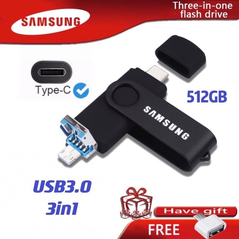 Samsung-pen drive 3 in 1 OTG 512GB for type wmicro usb memory ...