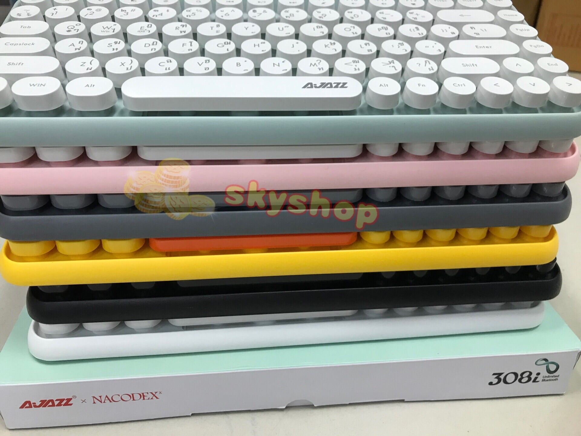 คีย์บอร์ดบลูทูธไร้สาย Ajazz 308i Bluetooth Office PCTablet Keyboard American Broadcom 3.0 ...