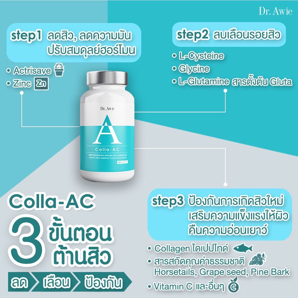 Colla-Ac Dr.Awie วิตามินลด สิว รักษา สิว คอลล่าแอค คอลล่าเจนลด สิว ลด ...