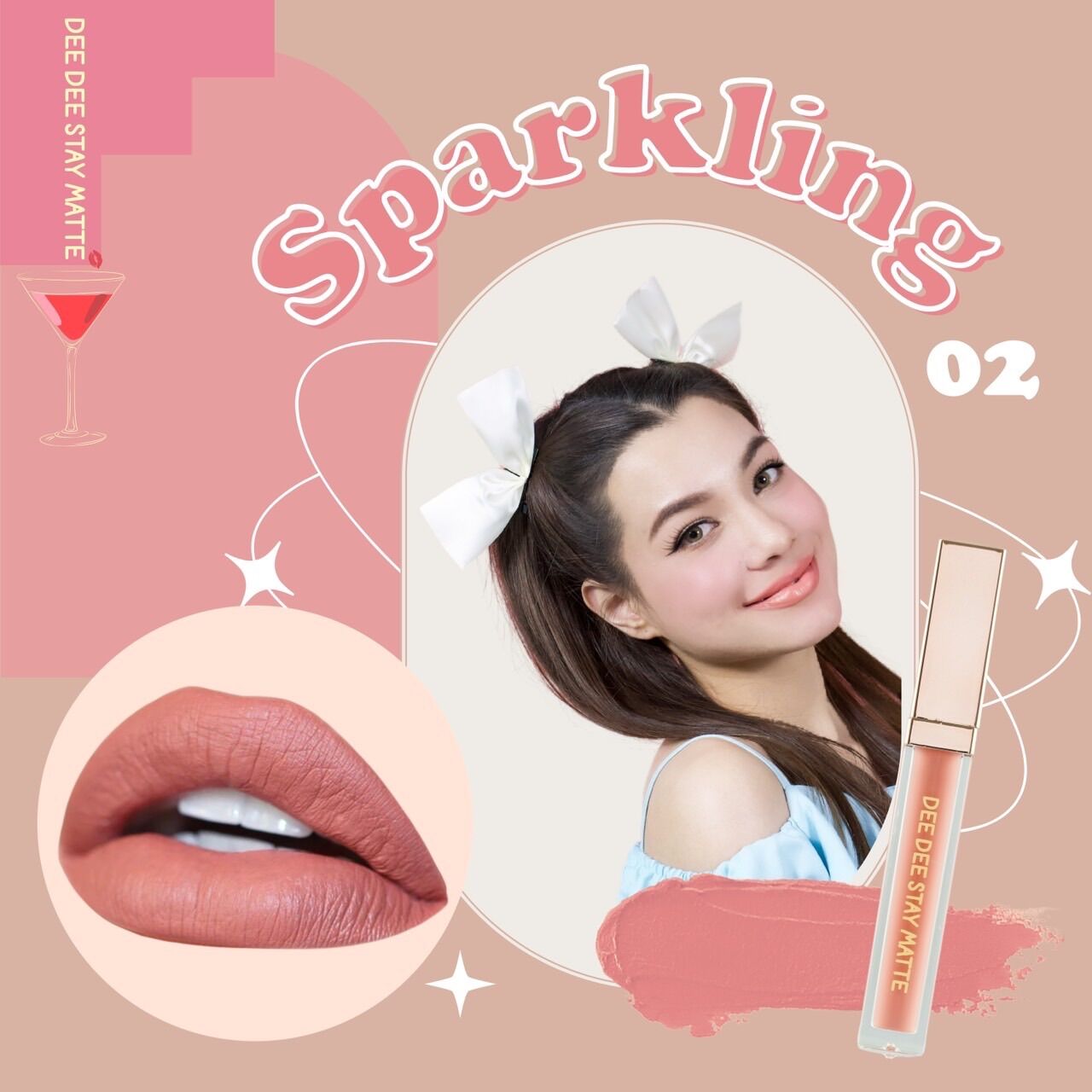 DeeDee Stay Matte เบอร์ D02 Sparkling ลิปแมทสูตรบางบางเบา ติดทนนาน ด้วยเทคโนโลยี ลิปฟิลเลอร์ ...