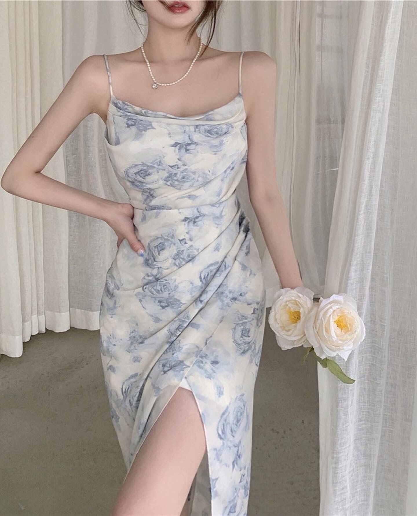 Blue-Grey Roses Dress - pimnadacloset - ThaiPick