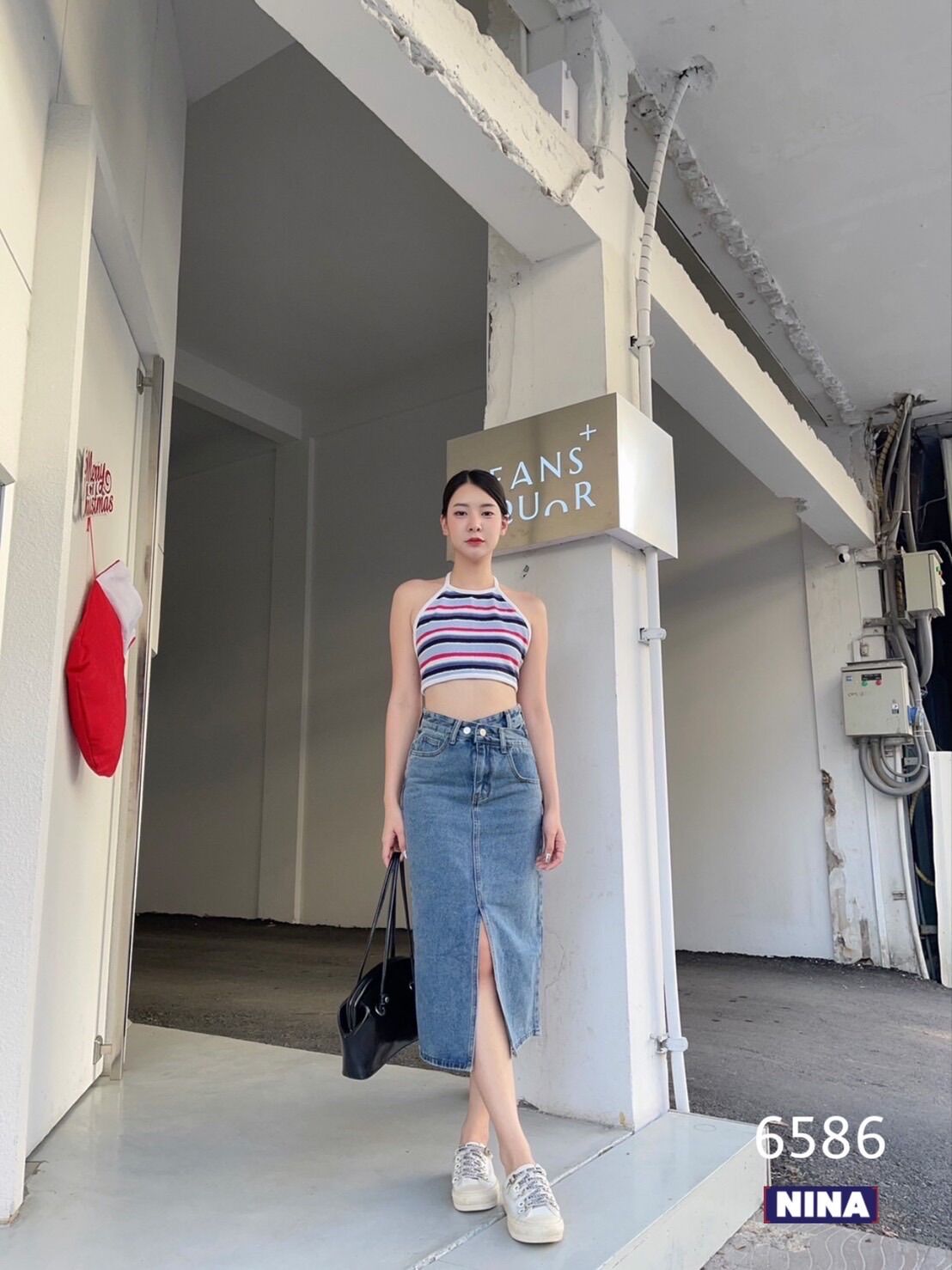 กระโปรงยีนส์ยาว เอวสูง แต่งขอบเอวเฉียง สไตล์เกาหลี 6586 | Lazada.co.th