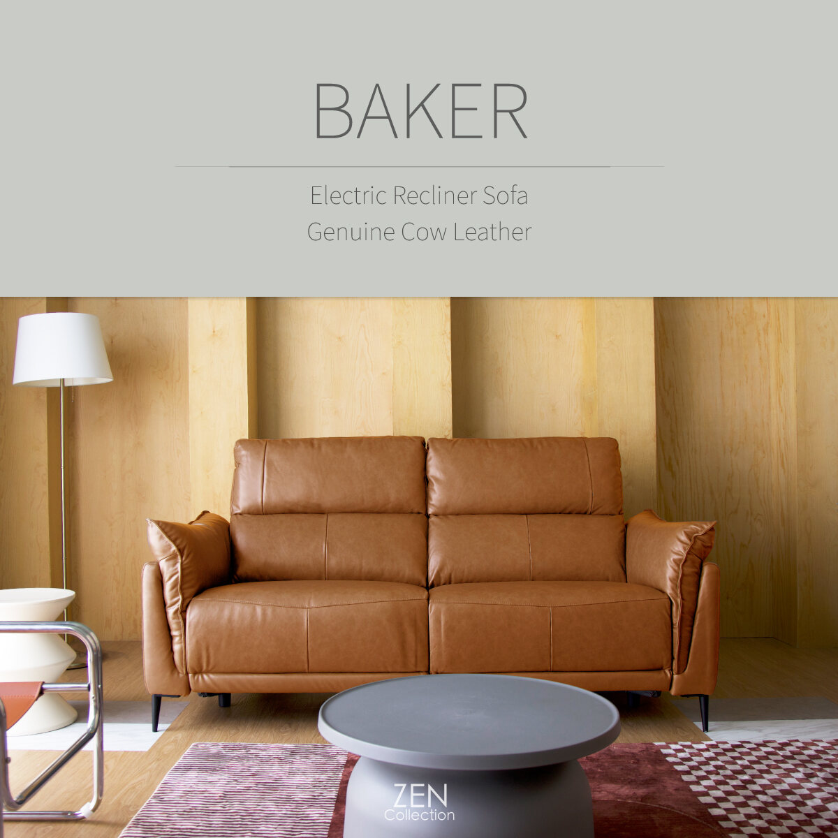 ZEN Collection Recliner Sofa Set รุ่น BAKER โซฟา ไอเชพ ปรับนอนไฟฟ้า 2 ที่นั่ง | Lazada.co.th