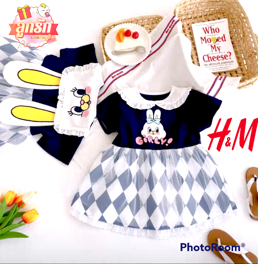 พร้อมส่ง????HM Bunny???? ชุดเดรสลายกระต่าย คอปก งานดูแพงเว่อร์ กระโปรง ...