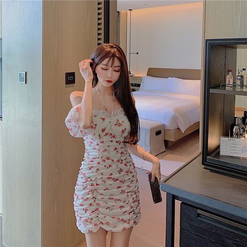 DD229 เดรสคล้องคอ เดรสเกาหลีลายดอก - kedfashion - ThaiPick