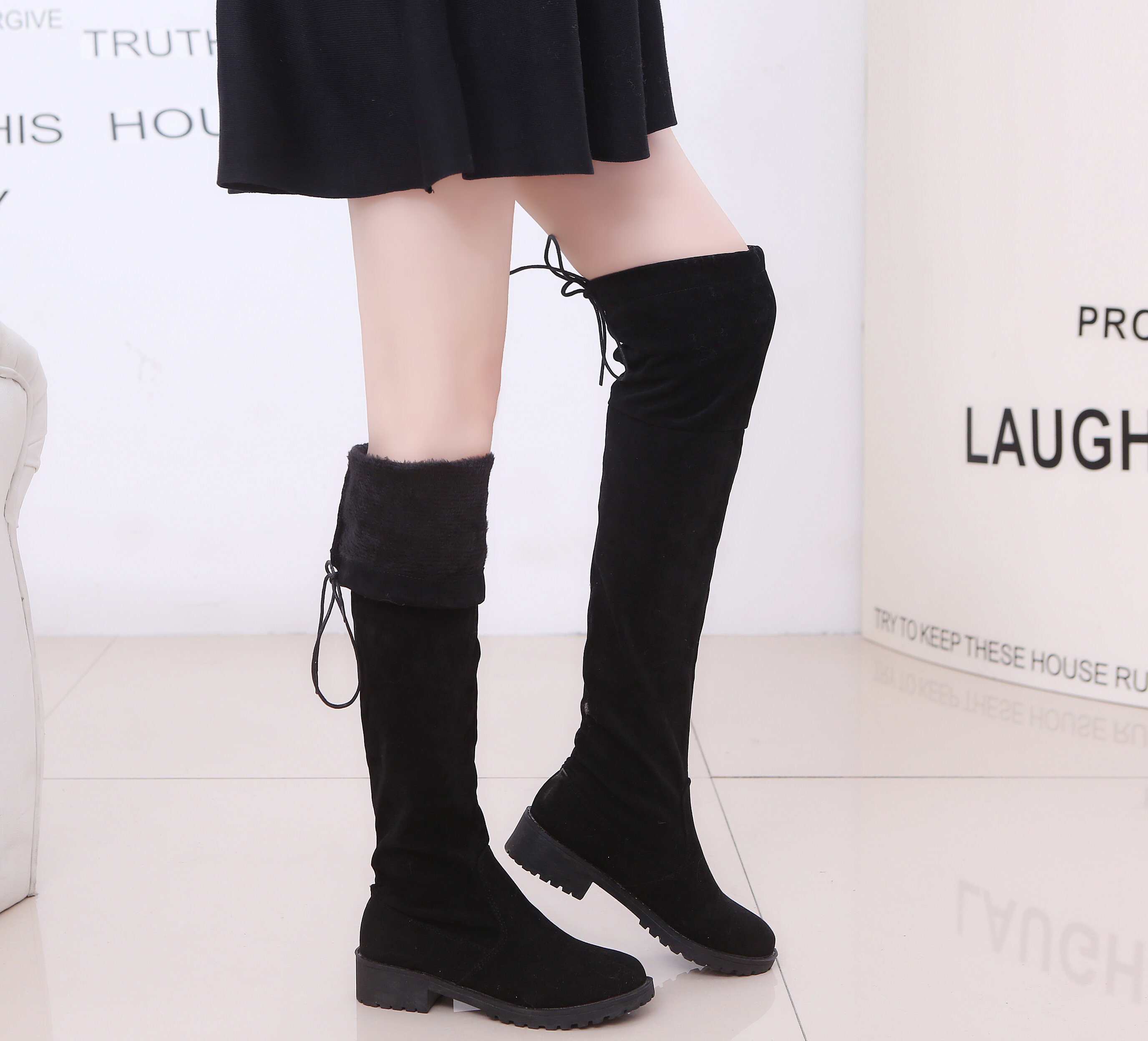Lace-up over-the-Knee Boots Thigh Boot Women's Boots Thin Cashmere ...