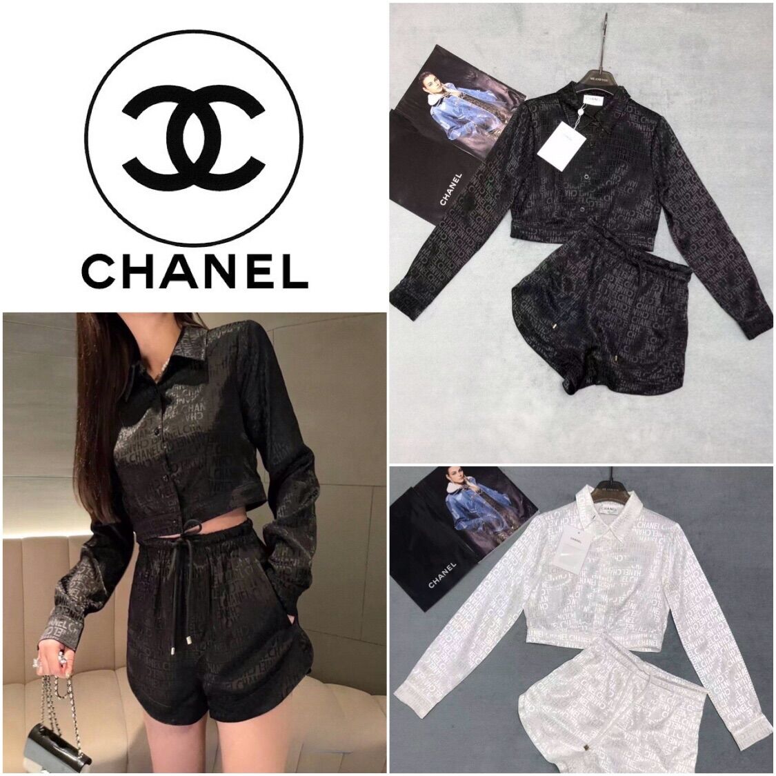 ชุดเซ็ต CHANEL LOGO SILK CROP SHIRT WITH SHORT - MixASale