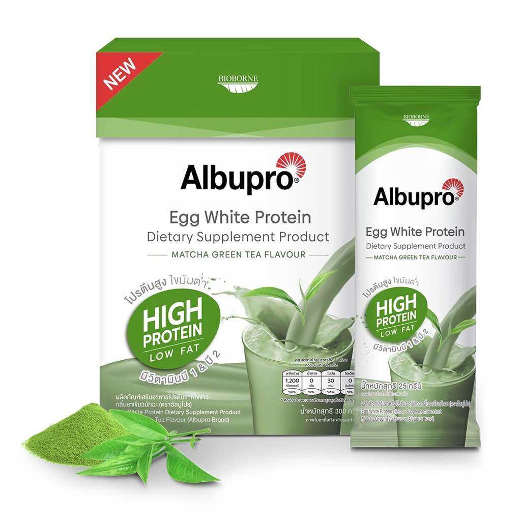 Albupro Matcha Flavour 300g.(12ซอง) โปรตีนจากไข่ขาว (แถมฟรีแก้วชง ...