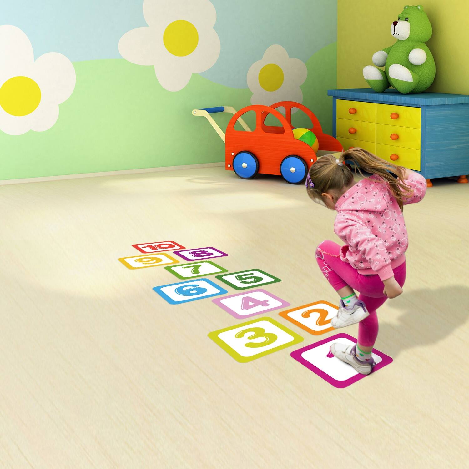 Hopscotch เกมตัวเลขสติ๊กเกอร์ติดพื้นอนุบาลเด็กห้องสติกเกอร์ติดผนังลาย ...