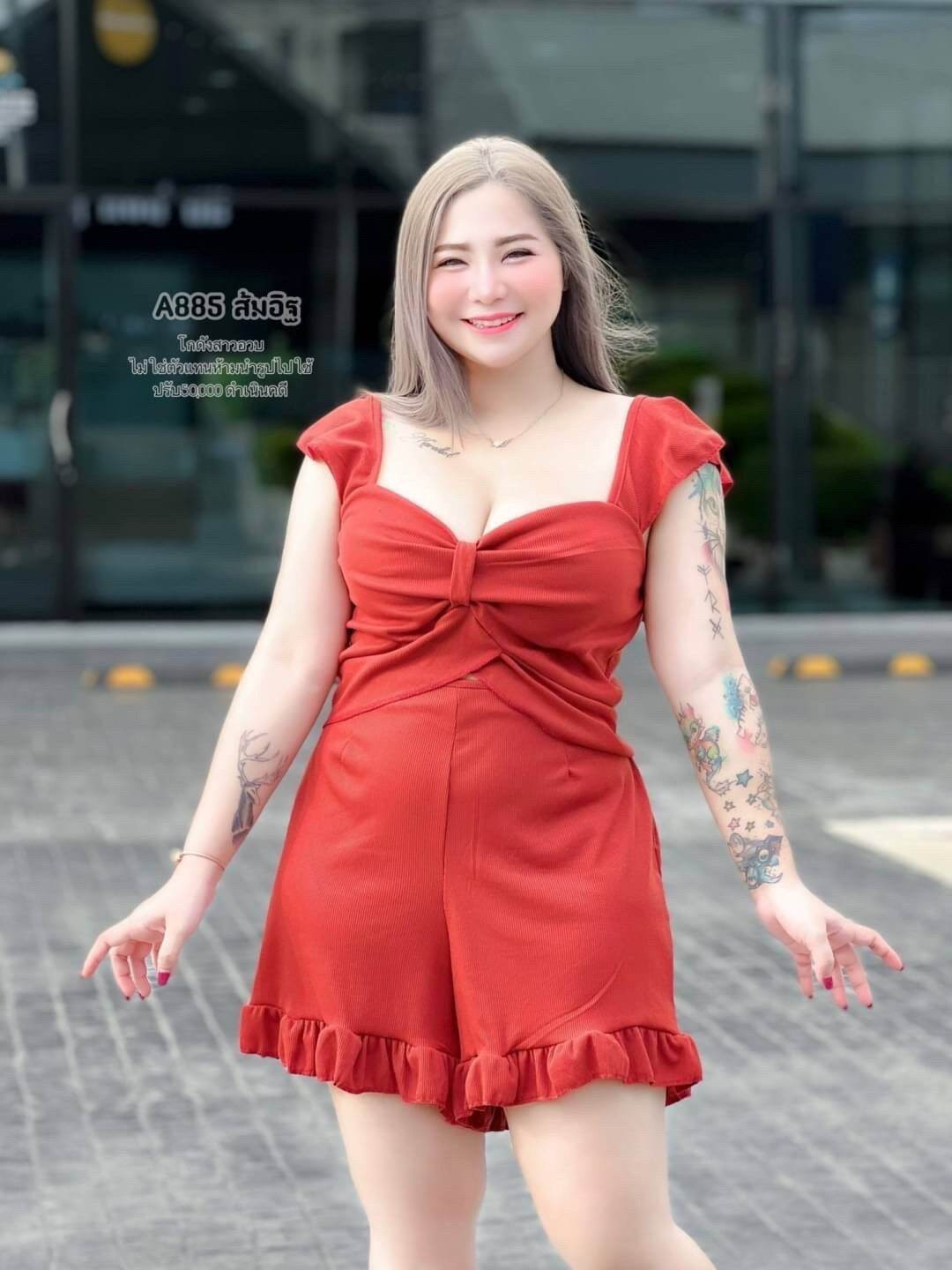 C885 เซ็ตมัดใจขาสั้น ชุดเซทสาวอวบ Set2ชิ้นสุดคุ้ม เสื้อแขนกุดมัดโชว์ร่องอกข้าง เสื้อผ้าสาวอวบ ...