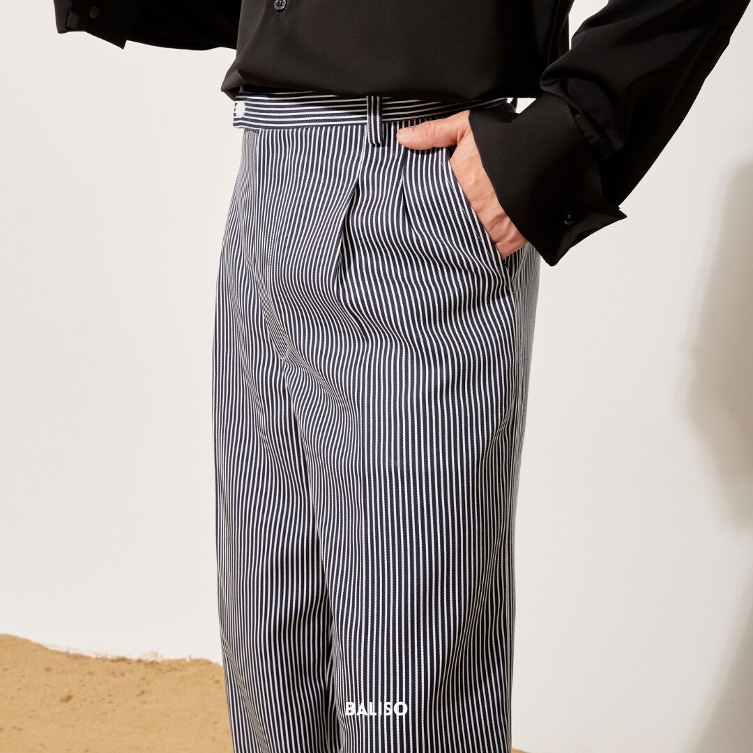 BALISO Double Pleated Striped Trouser - บาลิโซ - ThaiPick