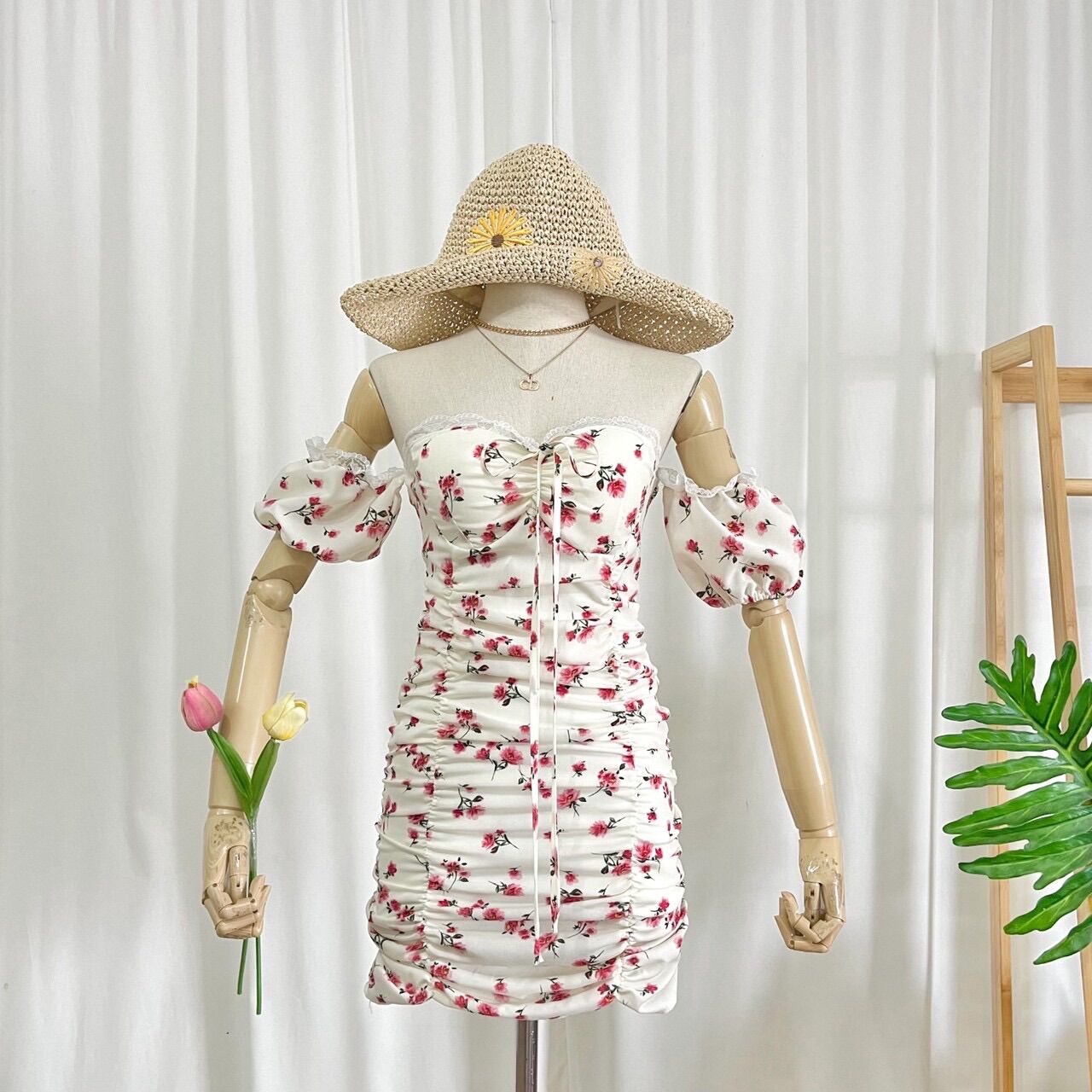 DD229 เดรสคล้องคอ เดรสเกาหลีลายดอก - kedfashion - ThaiPick