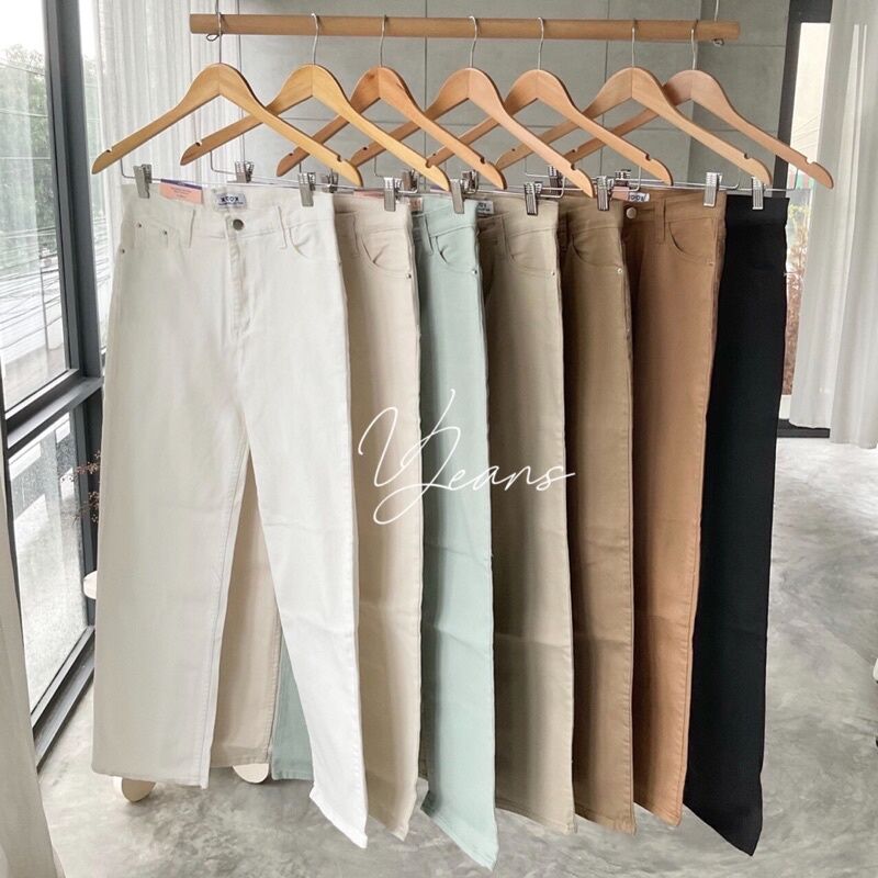 V-JEANSป้าย️️ พร้อมส่ง กางเกงยีนส์เอวสูง ขายาวใส่แล้วดูสูงเก็บพุง - NET IDOL63 - ThaiPick