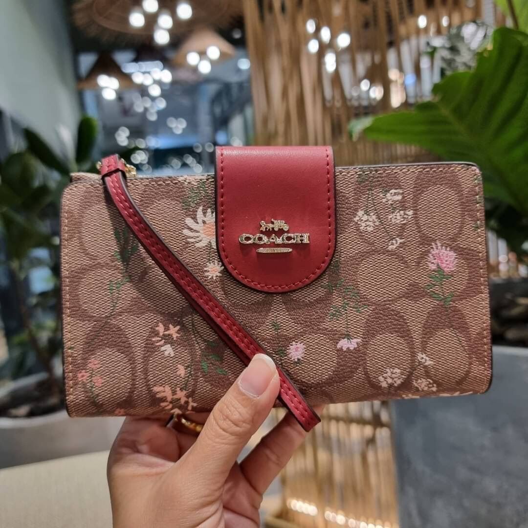 COACH C8729 TECH PHONE WALLET IN SIGNATURE CANVAS WITH WILDFLOWER PRINT ...
