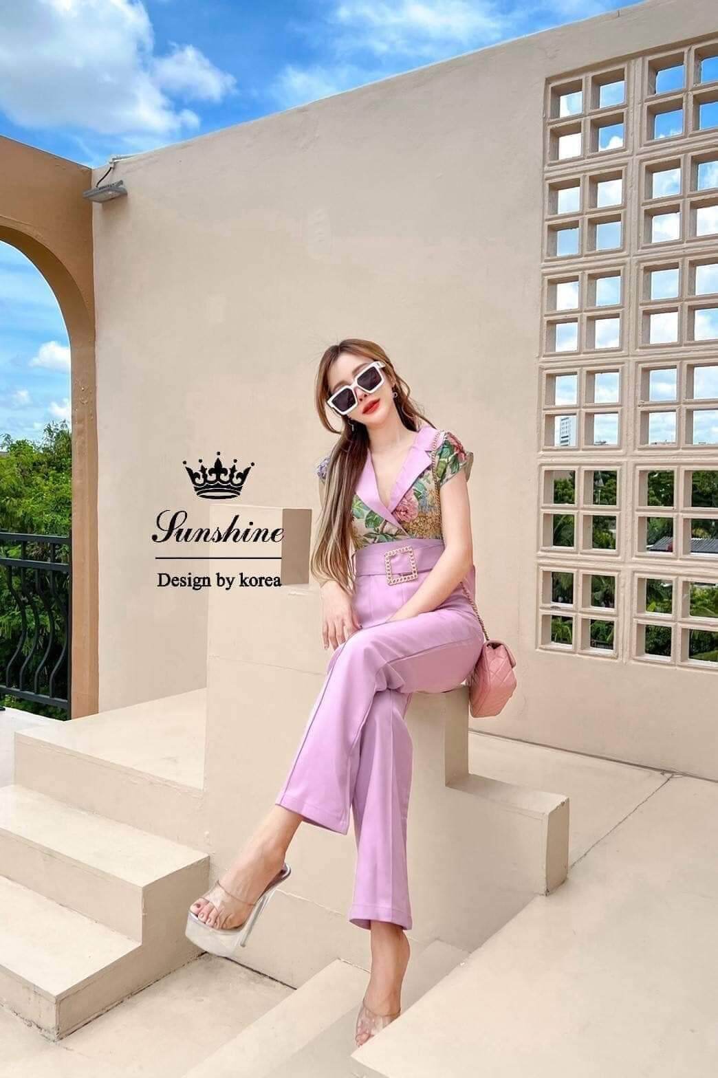 💖💖ป้าย Lady sunshine💖💖จั้มสูทกางเกงขายาวคอปกตัดลายผ้าทอ ทรงสวยงานเป๊ะ ...