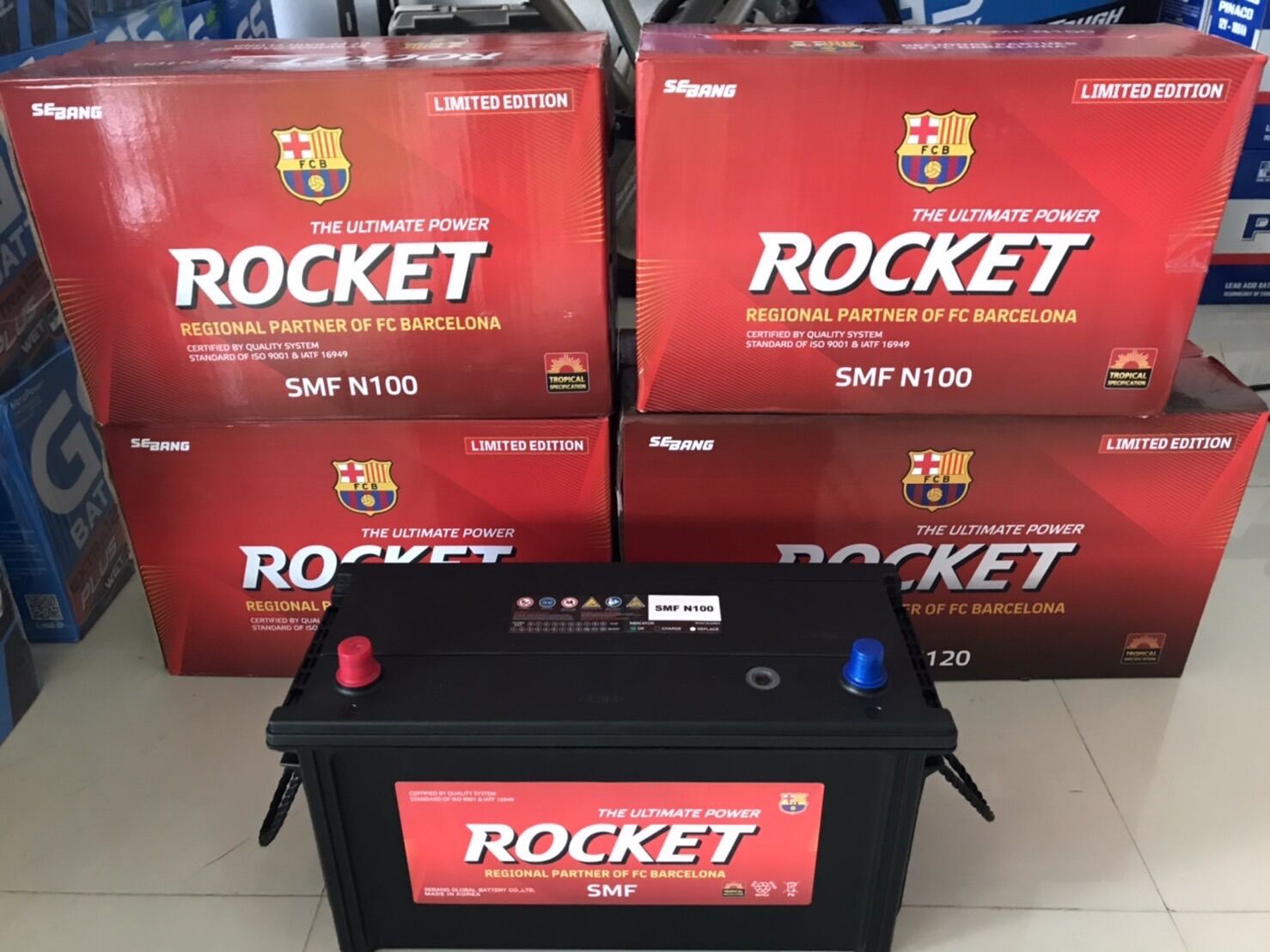 แบตเตอรี่12v100แอมป์เต็ม ยี่ห้อRocketแบตแห้งSMFรุ่นN100ขนาดยาว41กว้่ง18 ...
