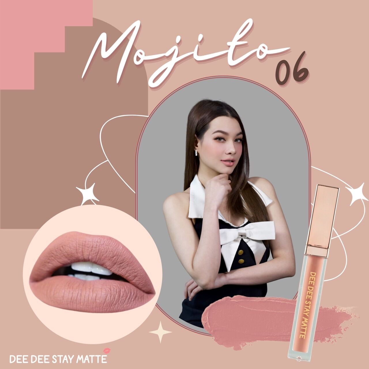 DeeDee Stay Matte เบอร์ D06 mojito ลิปแมทสูตรบางบางเบา ติดทนนาน ด้วยเทคโนโลยี ลิปฟิลเลอร์ เม็ดสี ...