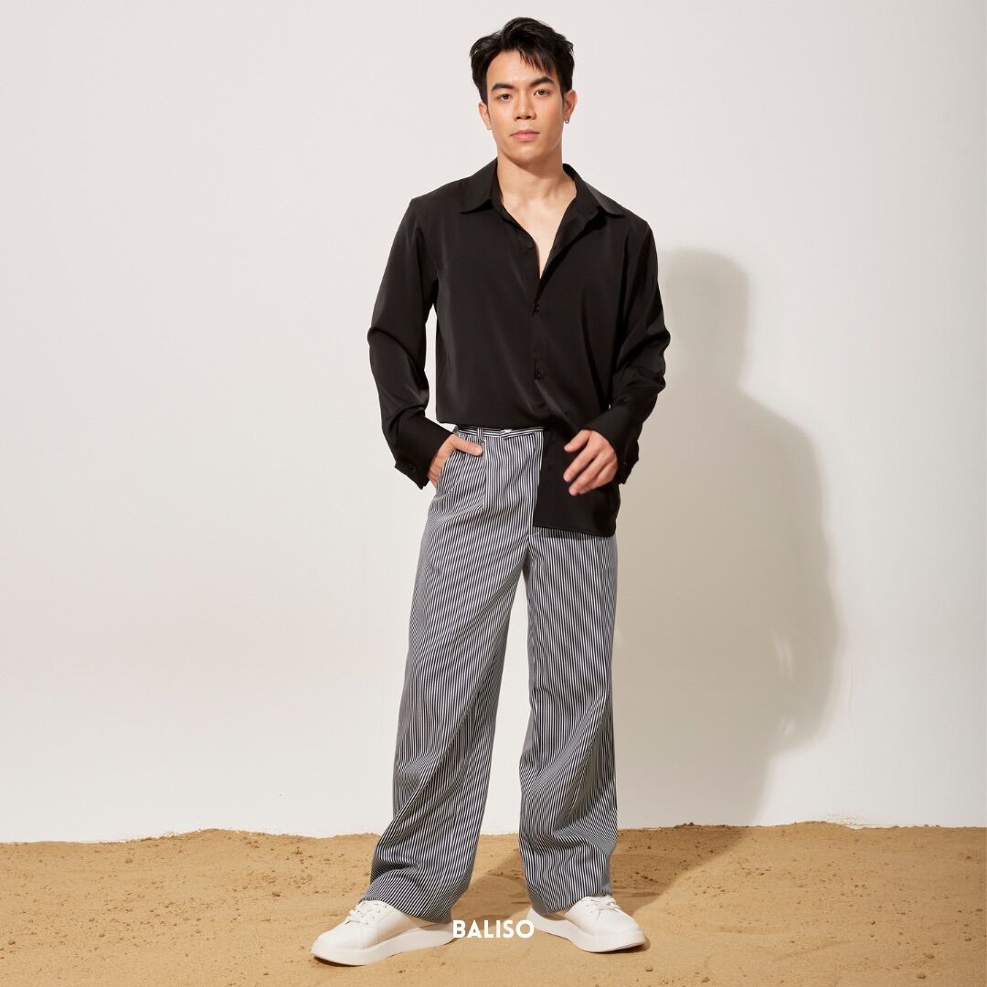 BALISO Double Pleated Striped Trouser - บาลิโซ - ThaiPick