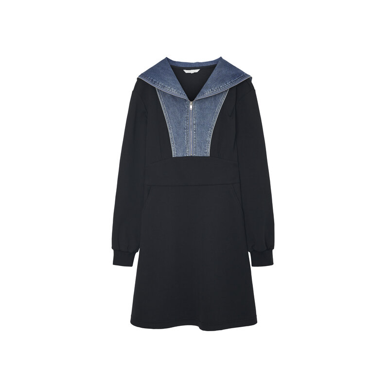 Peoleo ฤดูใบไม้ผลิ 2024 ผู้หญิง เดนิม งานเย็บปะติดปะต่อ เดรส ซิป ไหล่ ...