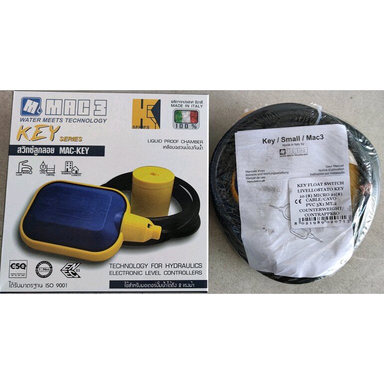 สวิทซ์ลูกลอยไฟฟ้า MAC3 รุ่นKEY (MAC-KEY) ลูกลอยไฟฟ้า KEY ลูกลอยไฟฟ้า MACKEY (ลูกเหลี่ยม) สายยาว ...