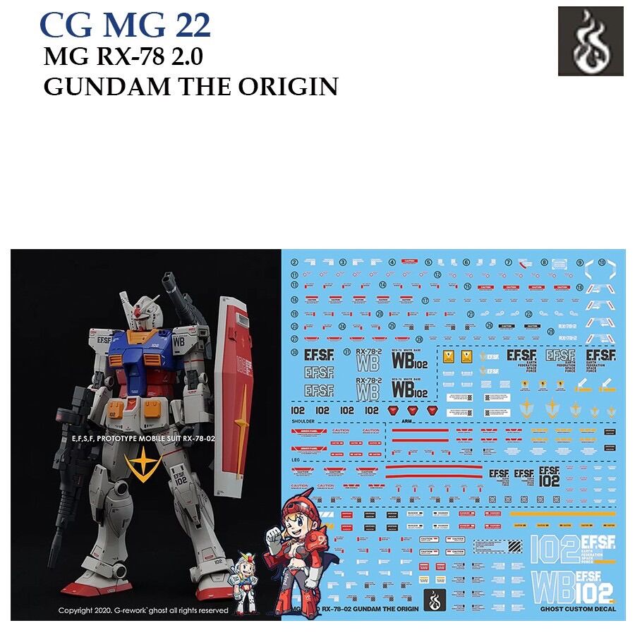 ดีคอลน้ำ [Ghost] MG 22 RX-78 2.0 GUNDAM THE ORIGIN GTO MG 1/100 (HIQ ...