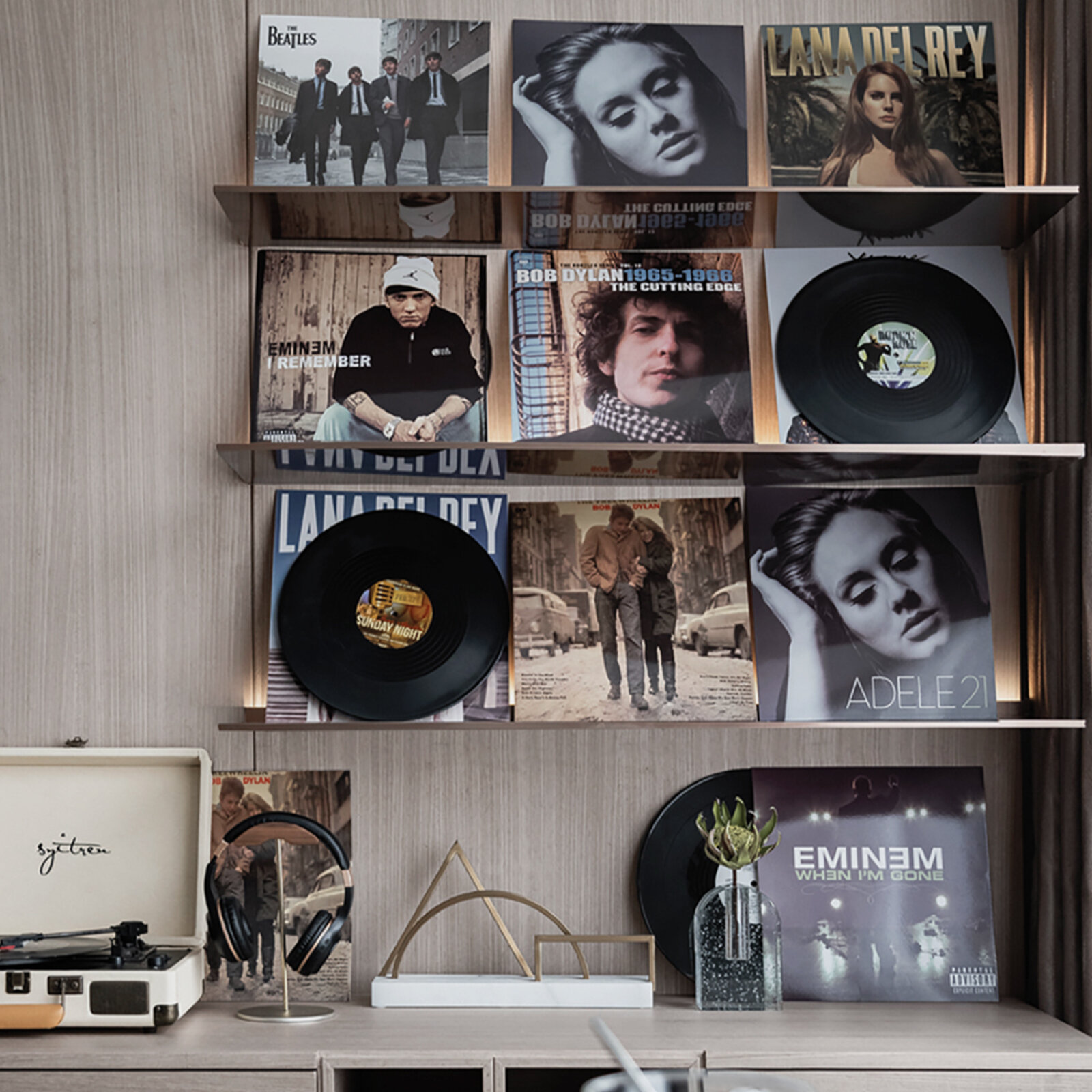 Fanqi แผ่นเสียงไวนิลแบบโบราณทันสมัยเรียบง่ายแผ่นเสียงจำลองของประดับตก ...