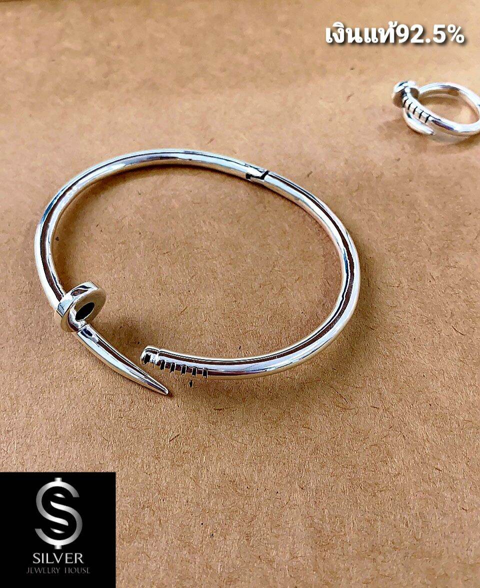 กำไลข้อมือผู้ชาย กำไลแบบตะปู เงินแท้92.5 น้ำหนัก 39 g. Sterling silver bracelet - Silver jewelry ...