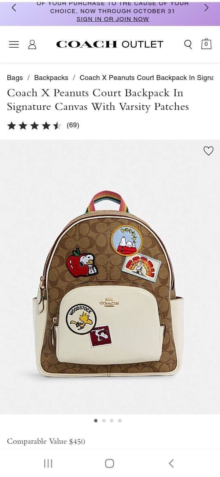 COACH X PEANUTS COURT BACKPACK IN SIGNATURE CANVAS WITH VARSITY PATCHES ...