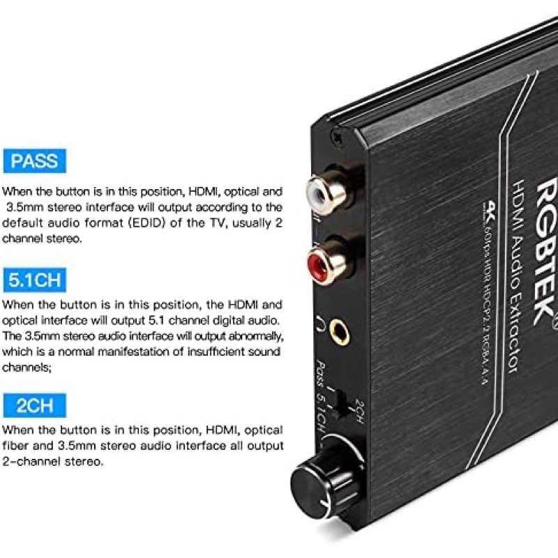 HDMI Audio Extractor Converter HDMI 2.0 to SPDIFRL3.5MM Supports 18Gpbs ...