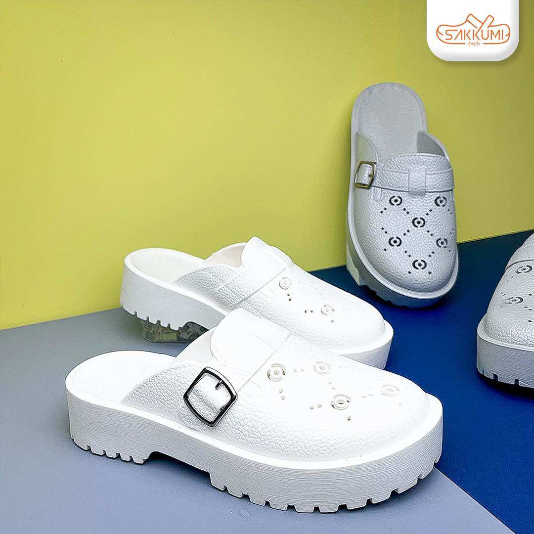 พุร้อมส่ง 🚛 รองเท้าแฟชั่นผู้หญิงแบบปิดหัว Well Nine พื้นยาง มีเข้มขัด พื้นหนา นุ่ม สวมใส่สบาย ...