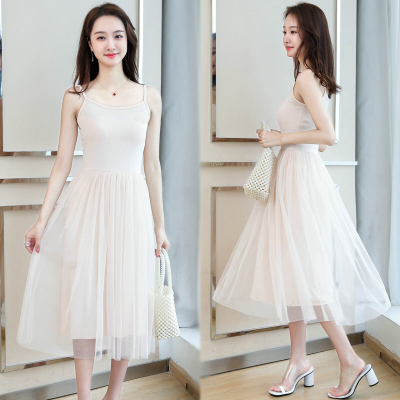 Modal 2023ชุดเดรสฤดูร้อนสำหรับผู้หญิงเดรสซับในแขนกุดยาวคลุมเข่าเดรสแบบ ...