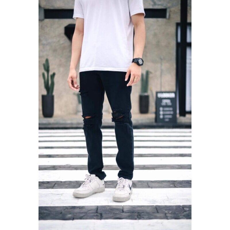 กางเกงยีนขายาวทรงกะบอกเล็กสีดำ Good Jeans Thai Yms77lrn Thaipick