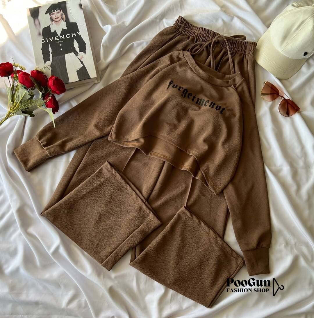 Set2ชิ้น เซ็ตวอร์ม เสื้อครอปแขนยาว มาพร้อมกางเกงขายาว ชุดเซ็ต เซท2ชิ้น ♾️ PooGun Shop ♾️ ...