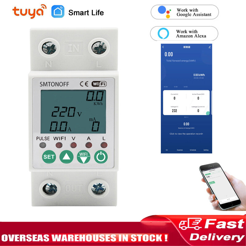 Tuya Smart Life Wifi Smart Energy Meter KWh เมตร Earth Leakage Over ภายใต้แรงดันไฟฟ้าทำงานกับ ...