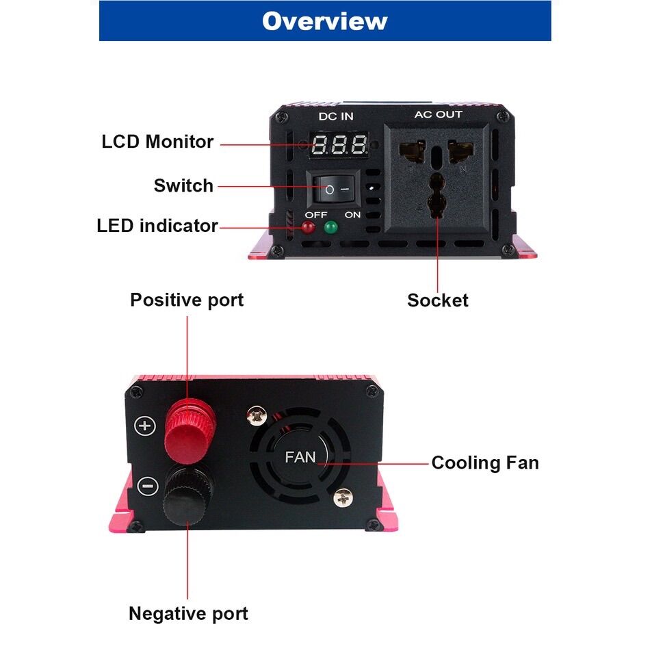 (พร้อมส่งจากไทย) DA Inverter 1600W รุ่น 12v24v ตัวแปลงไฟ คลื่นเพรียวซาย ...