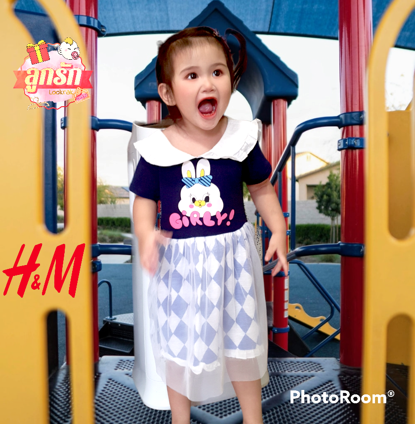 พร้อมส่ง????HM Bunny???? ชุดเดรสลายกระต่าย คอปก งานดูแพงเว่อร์ กระโปรง ...