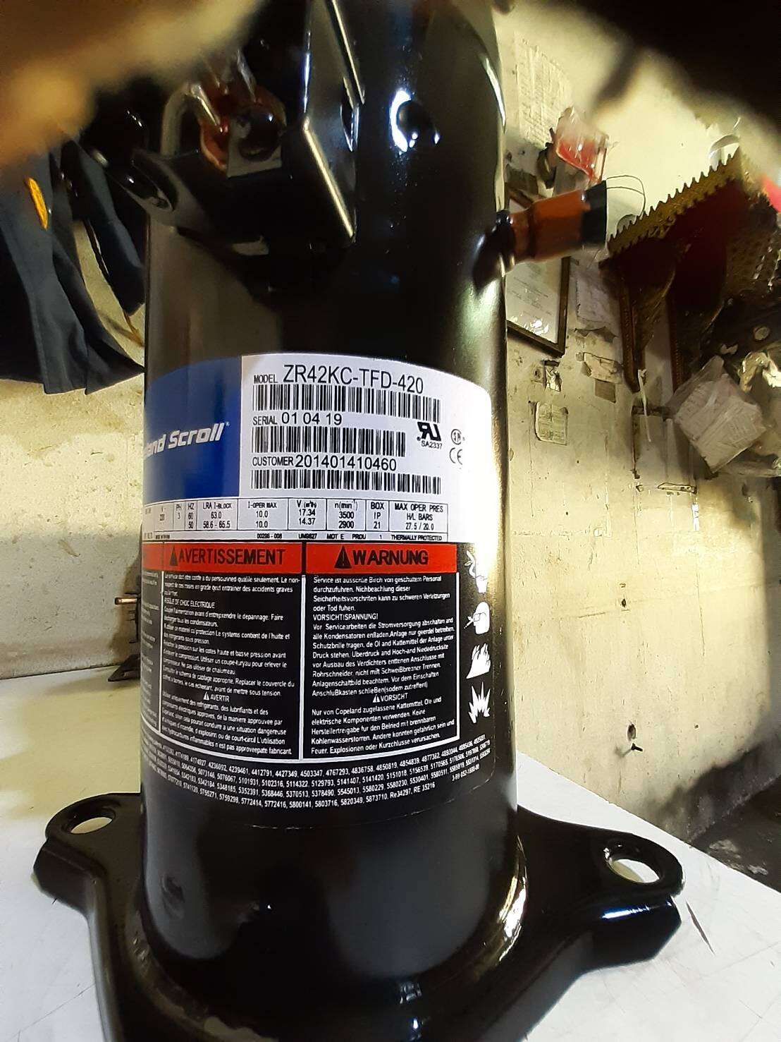 คอมเพรสเซอร์แอร์ มือ2 รุ่นZR42 KC-TFD ขนาด 36000BTU น้ำยา R22 ไฟ 380 v. รับประกัน3 เดือน ...