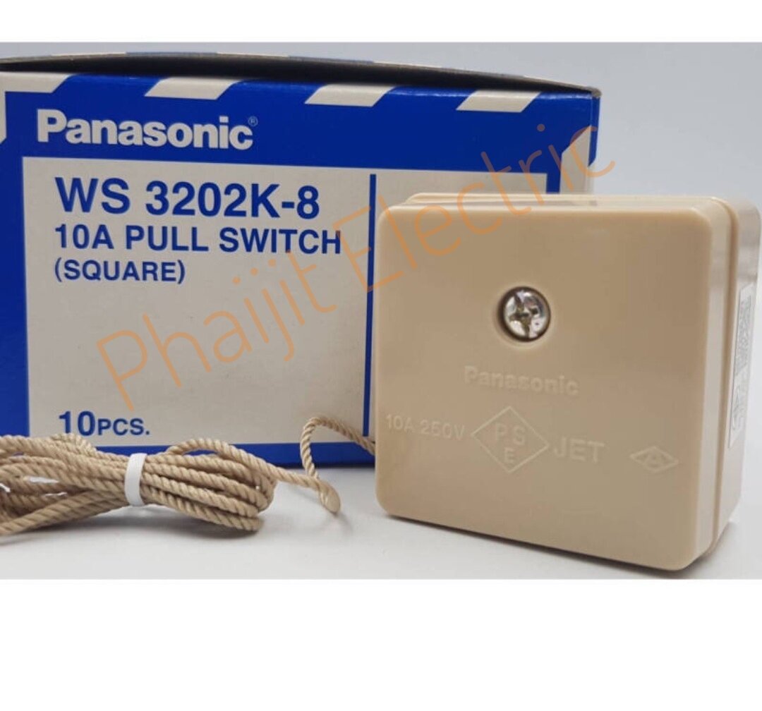 PANASONIC สวิตซ์กระตุก WS 3202-8 แบบสี่เหลี่ยม SQUARE TYPE PULL SWITCH "B"SINGLE POLE 10A 250V ...