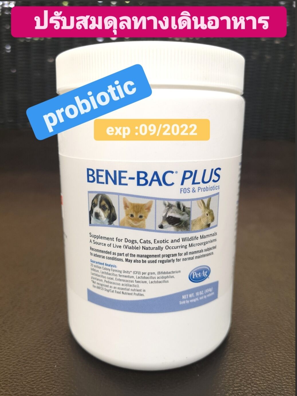 BENE-BAC PLUS Fos&probiotics 454g .ชนิดผง สำหรับสัตว์ เลี้ยง (exp.09/ ...