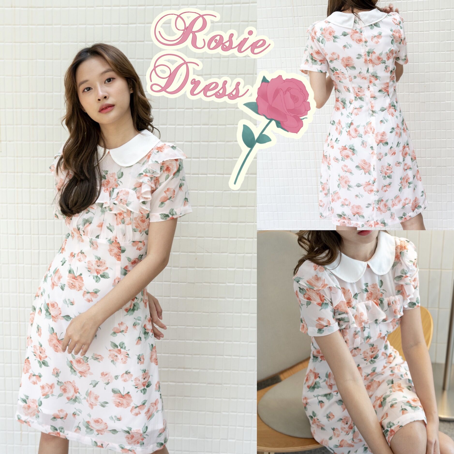 (Chayanista) ROSIE DRESS เดรสชีฟองคอบัวแต่งระบายอก | Lazada.co.th