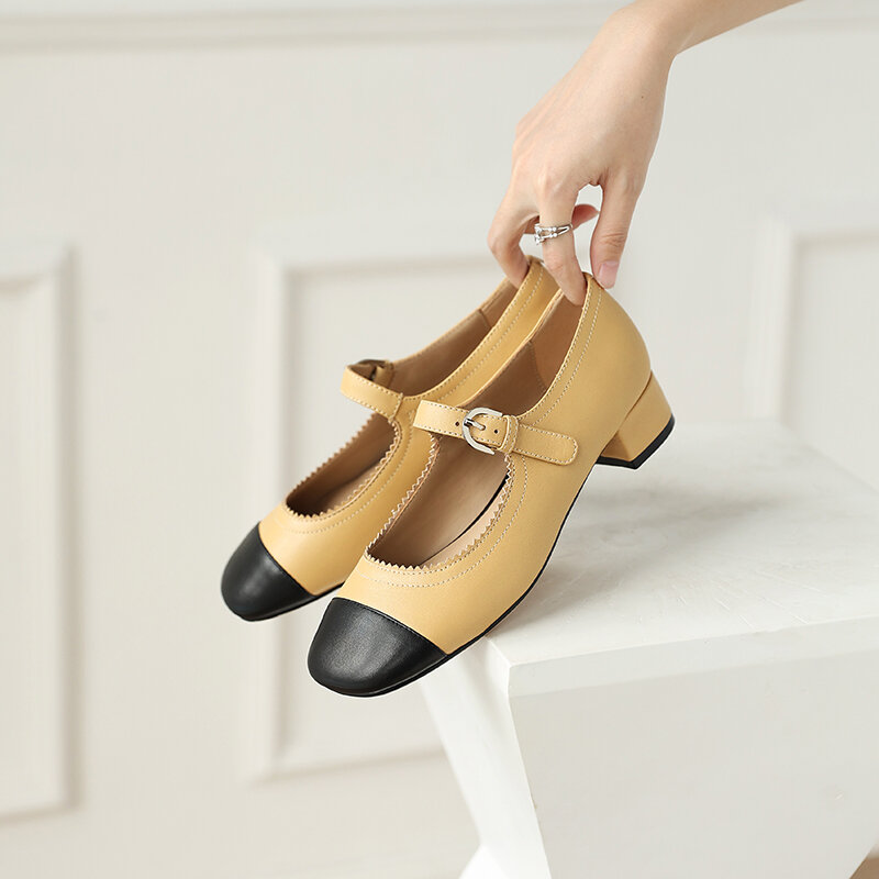 [Wang Xiaoxin] รองเท้าแมรี่เจนสไตล์ชาแนลย้อนยุคลายซากุระเป่าหิมะรองเท้าชั้นเดียวหนังแท้ส้นแบน ...