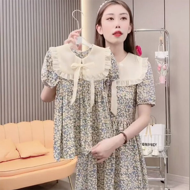 TAO Baby Clothing เดรสคู่แม่ลูกเดรสแขนสั้นผู้หญิงลายดอกไม้สไตล์เกาหลี ...