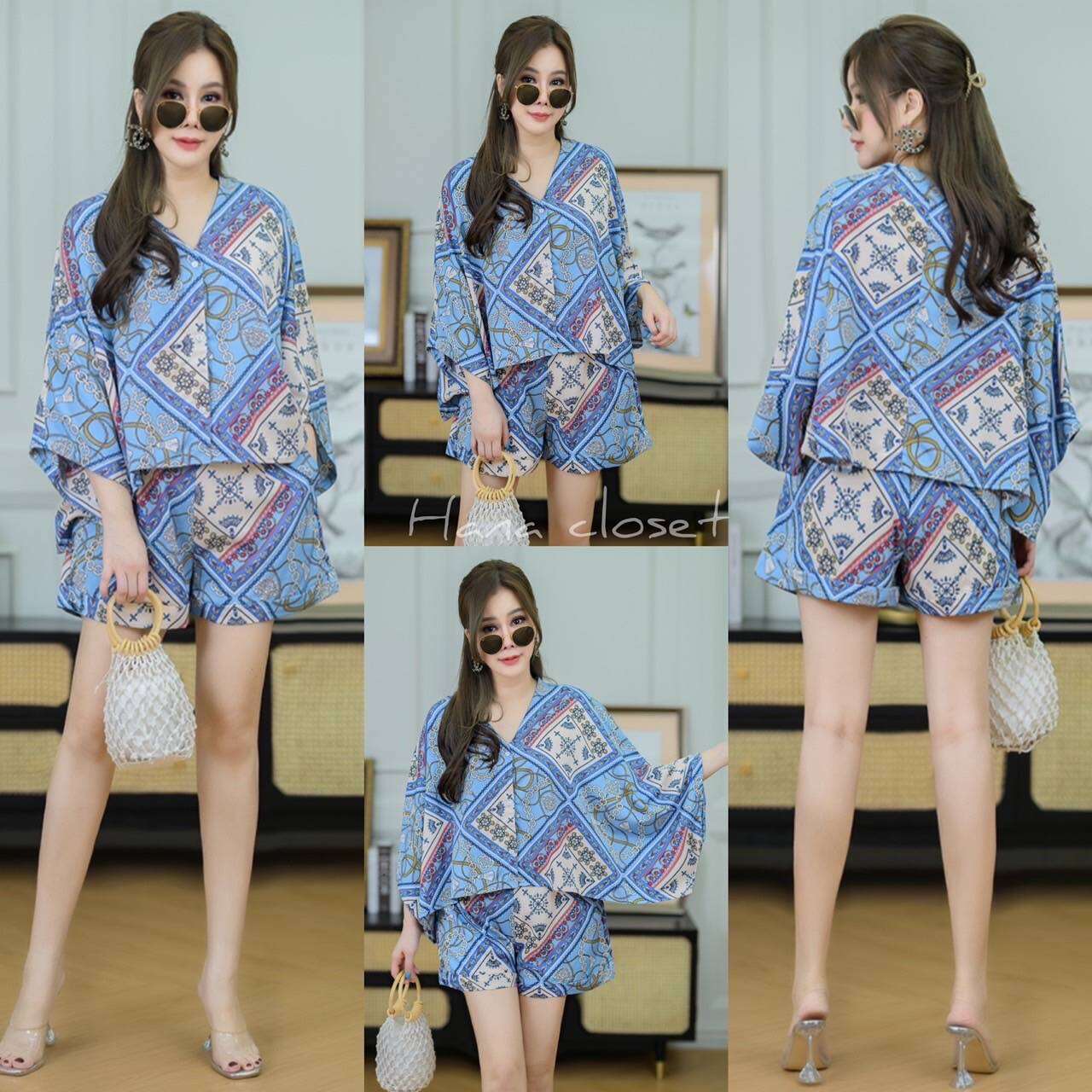 964.H ชุดเซ็ทสาวอวบแขนค้างคาว ลายพิมพ์สุดเก๋ - Primma Fashion 1619530984 - ThaiPick